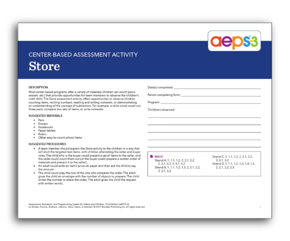 Sample Materials – AEPS-3 – Early childhood assessment & curriculum