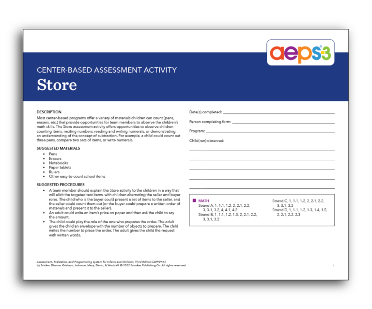 Sample Materials – AEPS-3 – Early childhood assessment & curriculum