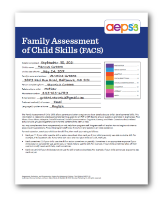 Sample Materials – AEPS-3 – Early childhood assessment & curriculum