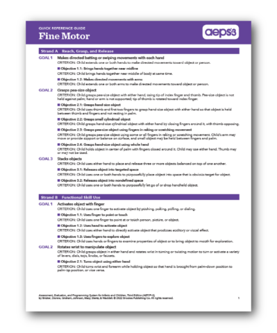 Sample Materials – AEPS-3 – Early childhood assessment & curriculum