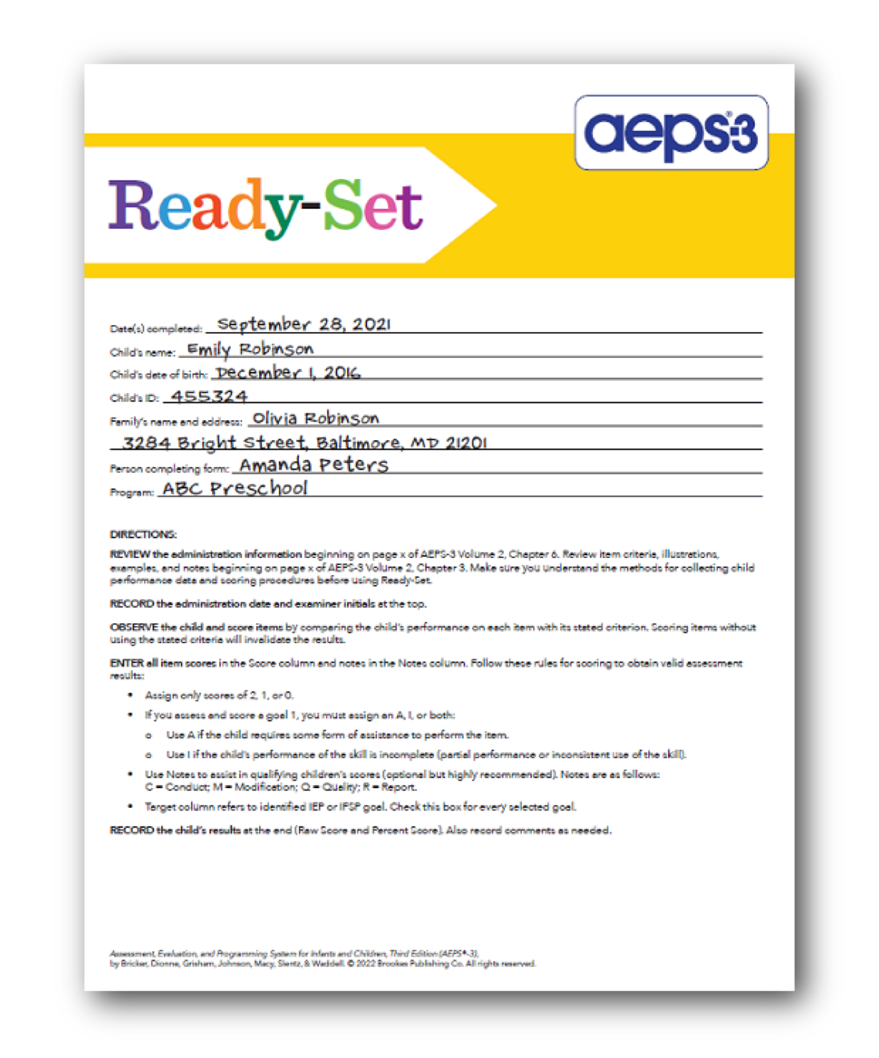 Assessment – AEPS-3 – Early childhood assessment & curriculum